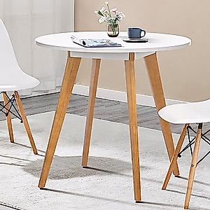 Comfy to go 31.5" Round Dining Table for 2-4 Person- Small Kitchen Table with Solid Wood Legs Modern Table for Dining Room, Kitchen, Leisure Cafe(White) Table Only
