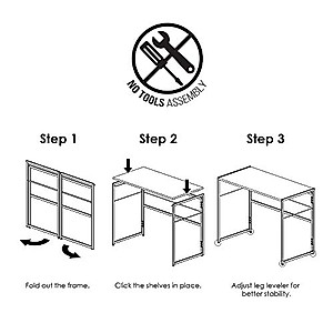Furinno Riau No Tool/No Assembly/Folding Metal Frame Computer Desk, Sonoma Oak/Black