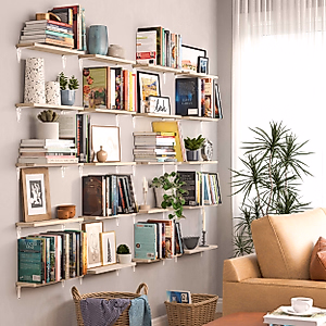 Wallniture Arras 17"x4.5" Floating Shelves for Wall, Shelves for Garage Storage, Wall Bookshelf, Pantry & Kitchen Shelving, Wall Shelves for Living Room, Natural Wood, Set of 20