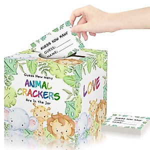 Guess How Many Animal Crackers are in the Jar with Box, 50 Guess how Many Game Cards for Baby Shower, Special Shower Game Ideas, Baby Shower Decorations for Boy and Girl