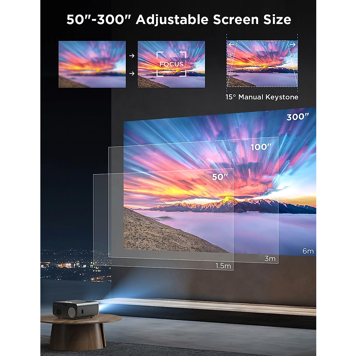 Native 1080P Projector 4K Support, 5G WiFi Bluetooth Portable Projector with Tripod, 11000L Movie Projector, 300" Display Home Projector Compatible with HDMI/TV Stick/iOS/Android/PS5