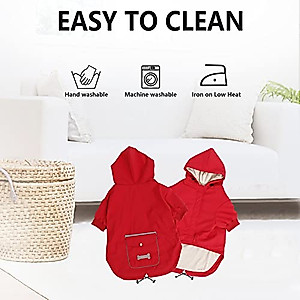 Personalised Dog Winter Coat Waterproof Puppy Fleece Suit Jacket with Legs Hood and Pocket - Best for Yorkie Terrier Schnauzer Poodle Border Collie Labrador Golden Retriever 8lbs to 70lbs - Red - S