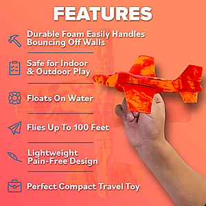 Airplane Toy Foam Glider Plane for Kids: Best Outdoor Toys for Boys & Girls - Kids Stocking Stuffers for Kids & Fun Flying Gliders Easy Throwing Air Planes - Great Gifts for Age 4 5 6 7 8 9 Year Olds