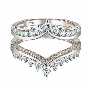 Wuziwen Wedding Guard Ring Enhancers for Engagement Rings Womens CZ 925 Sterling Silver Size 5-12 (Silver, 7)