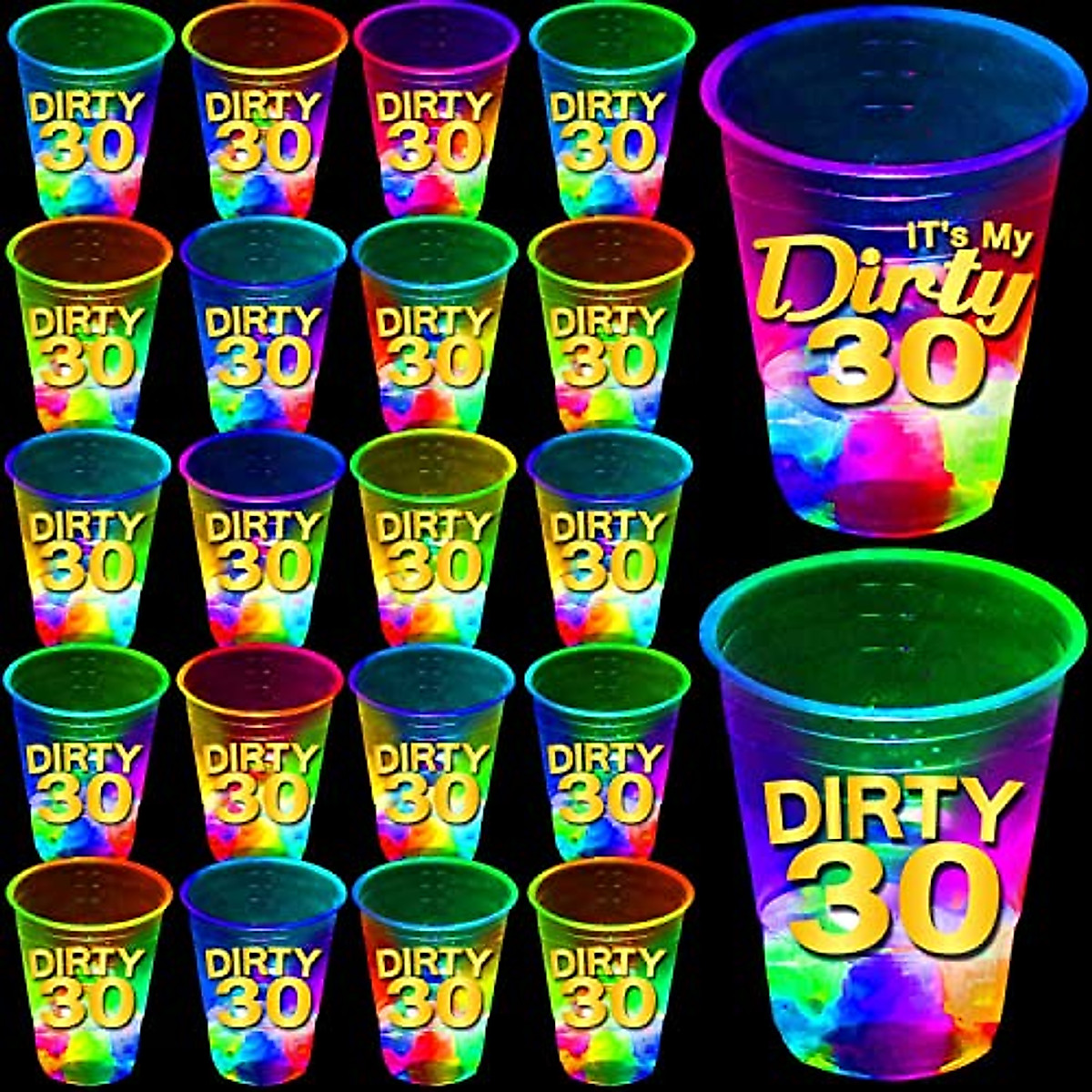 40 Pcs Glow Birthday Party Supplies,Dirty 30 Cups,Glowing Cups,Light Up Night Event Favor for 30th,Birthday Decorations(Dirty & It My Dirty 30) 16oz Flashing Cups Count (Pack of 1)