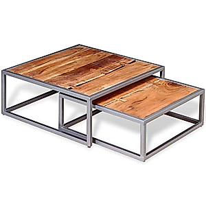 QJBSAVVA Two Piece Coffee Table Set Solid Acacia Wood,Industrial Tables Floor Standing Table Cocktail Table Suitable for Meeting Rooms, Reception Rooms, Offices