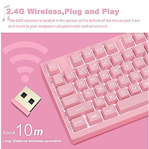 Rechargeable Keyboard and Mouse,Soke-Six 2.4G Wireless Mechanical Feel Backlit Gaming Keyboard Mice Combo Home Office Gamer Design Use for Laptop Pc Mac (Pink)