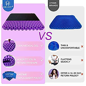 Helishy Gel Seat Cushion Pillow - Office Chair Car Seat Cushions - Pressure Reducing Honeycomb Designed for Comfort - Egg Seat Pads for Long Sitting with Non-Slip Cover