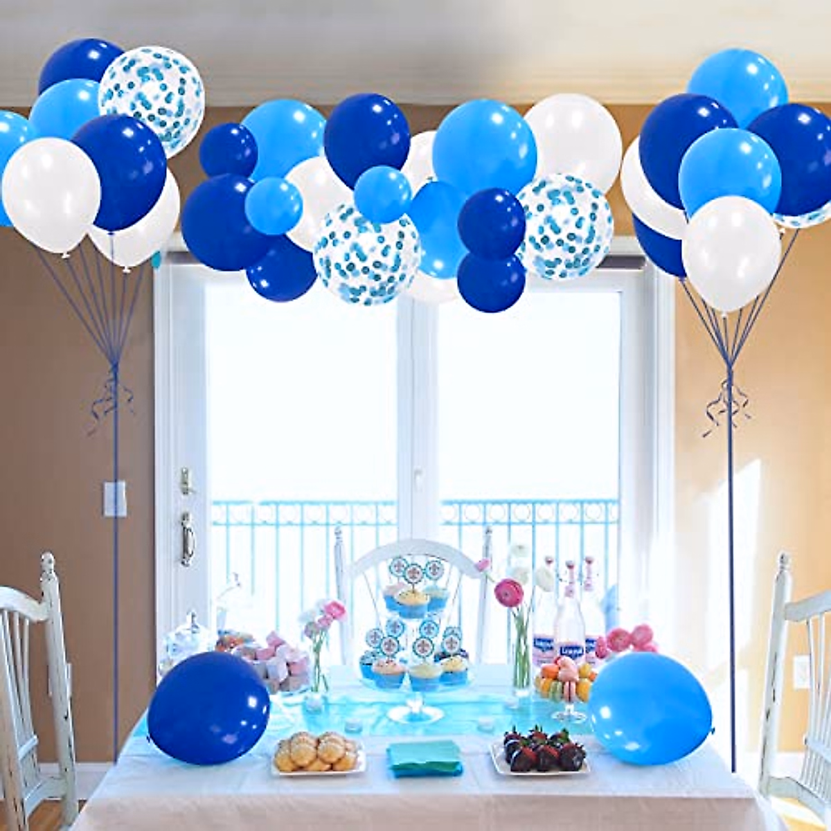 Royal Blue Confetti Latex Balloons, 50pcs Blue White Balloons, 12 Inch Light Blue Balloons, White And Blue Balloons Latex Balloons for Party Decorations, Dark Blue Balloons for Arch Garland Kit