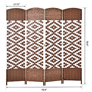 HOMCOM 6ft 4-Panel Diamond Weave Folding Room Divider with Freestanding Folding Screen & Stylish Wicker Material