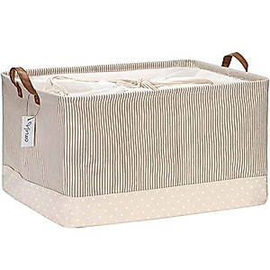 Hinwo 70L Extra Large Capacity Storage Basket with Handles, Canvas Fabric Storage Bin, Rectangle Storage Box, Clothes, Toys Organizer for Nursery, Kid’s Room, 22 x 15 inches, Waterproof, Grey