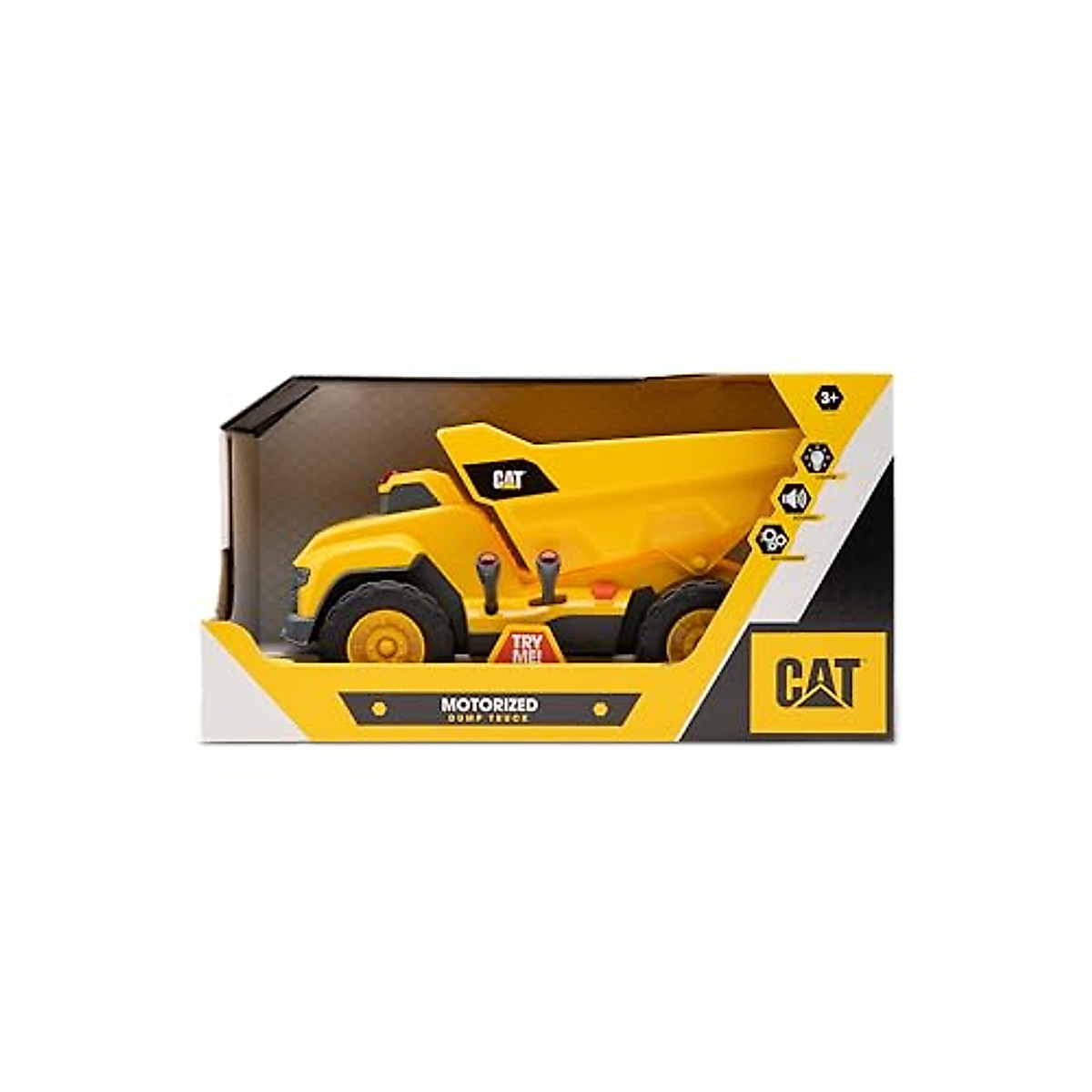 CAT Construction Toys, Motorized Dump Truck Toy, 6 Unique Sounds, 2 Motorized Functions, Lights & Sounds, Includes 3 AA Batteries.