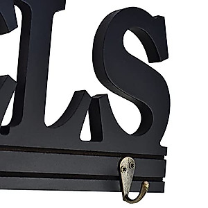 Black Wood Towel Hooks for Bathroom Decorative Cutout Word Sign Wall Decor, Wall Mounted Towel Rack Hanger Hanging Word Sign with 4 Hanging Hooks