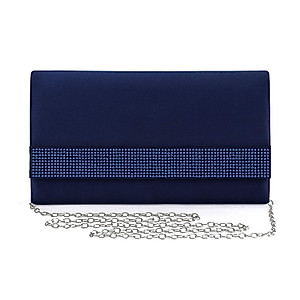 Mulian LilY M052 Satin Rhinestones Evening Bags Party Bridal Clutch Purse For Women Prom Clutch Navy