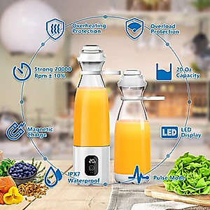 Blender for Smoothies, 300W Portable Blender with Pulse Technology and USB Magnetic Charging, KOBWA 20oz Personal Size Blender with a Removable Travel Bottle for Shakes,Ice, Frozen Fruit,Nuts (White)