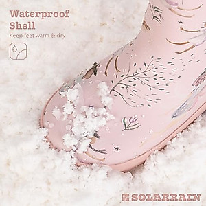 SOLARRAIN Boys Girls Snow Rain Boots Rubber Insulated Waterproof Winter Warm Boots for Kids Outdoor Mud Boots Rain Shoes with Adjustable Closure (Fairies)