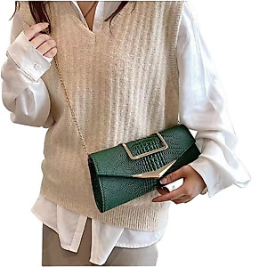 WIGUYUN Women Vegan Leather Evening Handbag Crocodile Pattern Handle Clutch Purse Cross Body Envelope Bag Khaki