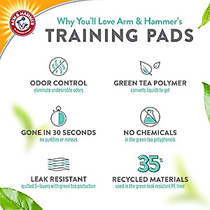 Arm & Hammer Green Tea Pet Training Pads | 8-Ct Dog Training Pads with Super Absorbing Green Tea Baking Soda for 2X The Odor Control | Leakproof & Recycled Training Pads for Dogs