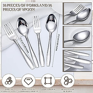 100 Pieces Forks and Spoons Silverware Set Stainless Steel Flatware Cutlery Set Dinner Forks and Spoons Mirror Polished Dishwasher Safe Utensil for Kitchen Restaurant or Home