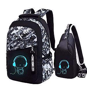 Asge School Backpack for Boys Print Backpack Teenagers Nylon Large School Bag Outdoor Reflective Daypack