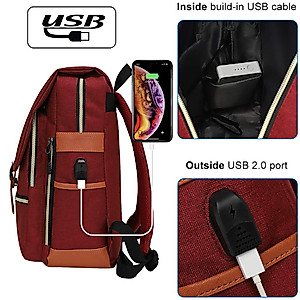 Modoker Upgraded Teal Vintage Laptop Backpack College School Bookbag for Women Men, Slim Travel Laptop Backpack with USB Charging Port Computer Bag Casual Rucksack Daypack Green