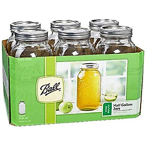 Ball Wide Mouth Half Gallon 64 Oz Jars with Lids and Bands, Set of 6, Clear
