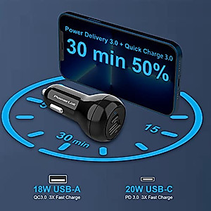 USB C Car Charger Adapter, Car USB Charger Multi Port 38W Car Charger iPhone, PD 20W& QC 18W Cigarette Lighter Adapter, USB C Car Charger Fast Charging iPhone 14/13/12, iPad Air/Pro,S20/S10,Note 20/10