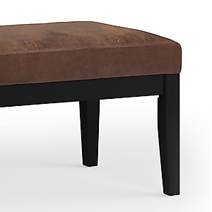 SIMPLIHOME Lacey 41 inch Wide Contemporary Rectangle Tufted Ottoman Bench in Distressed Chestnut Brown Vegan Faux Leather, Assembled, For the Living Room and Bedroom