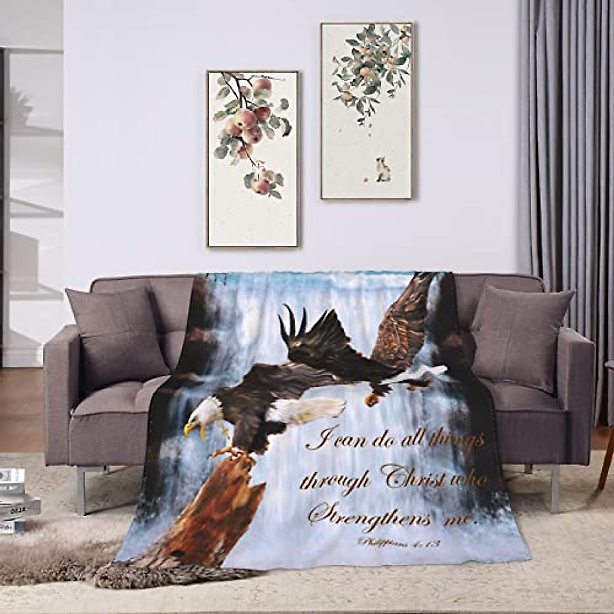 Eagles with Bible Verse Blanket Ultra Soft Flannel Throw Blanket Warm Cozy Blanket Gifts for Kids Adults All Season 80"X60"