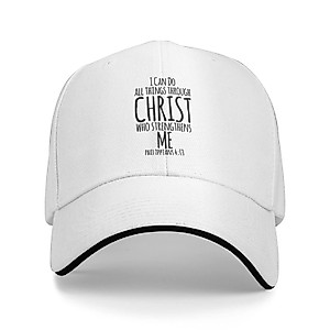 I Can Do All Things Through Christ, Christian God Baseball Caps Men Women Ball Hat Adjustable Trucker Hat White Cowboy Hat…