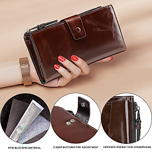 Itslife Women's Wallet Leather RFID Blocking Large Capacity Genuine Clutch Checkbook Wallet Card holder (oilcoffee)