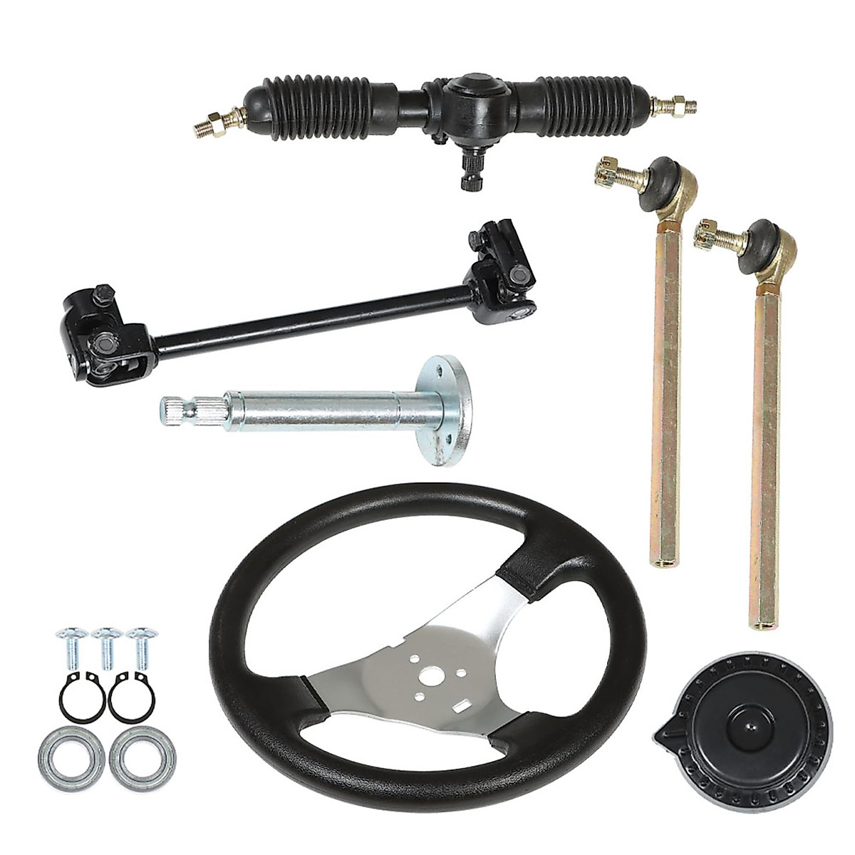 munirater 300mm Steering Wheel Steel Kit 320mm Gear Rack Pinion Adjustable Shaft Set Replacement for 110CC Go Kart