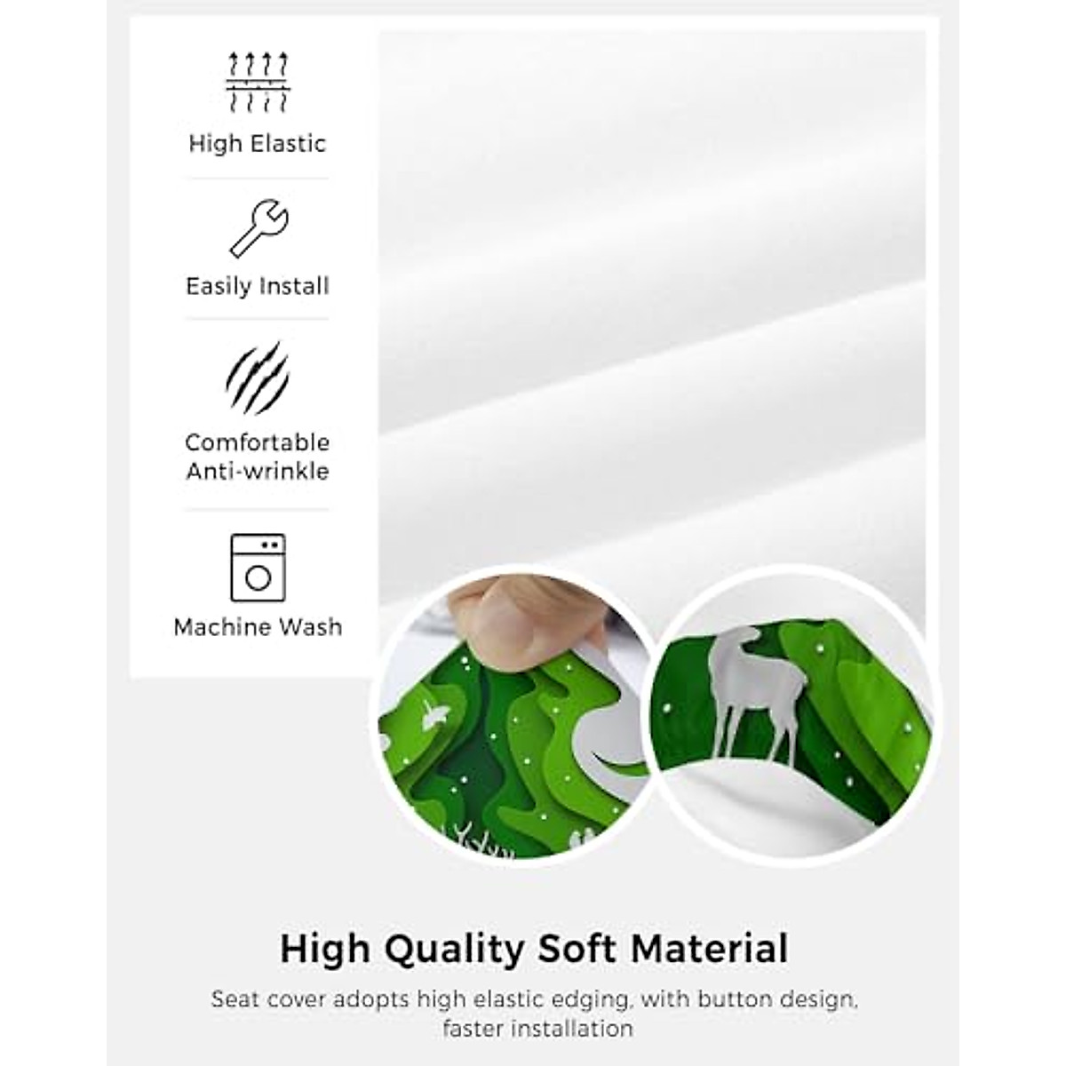 Christmas Tree Office Chair Cover Stretchable Computer Chair Seat Cover Backrest Slipcovers, Stretchable Rotating Desk Chair Seat Cushion Split Protectors Modern Geometric Green Elk Star Bird