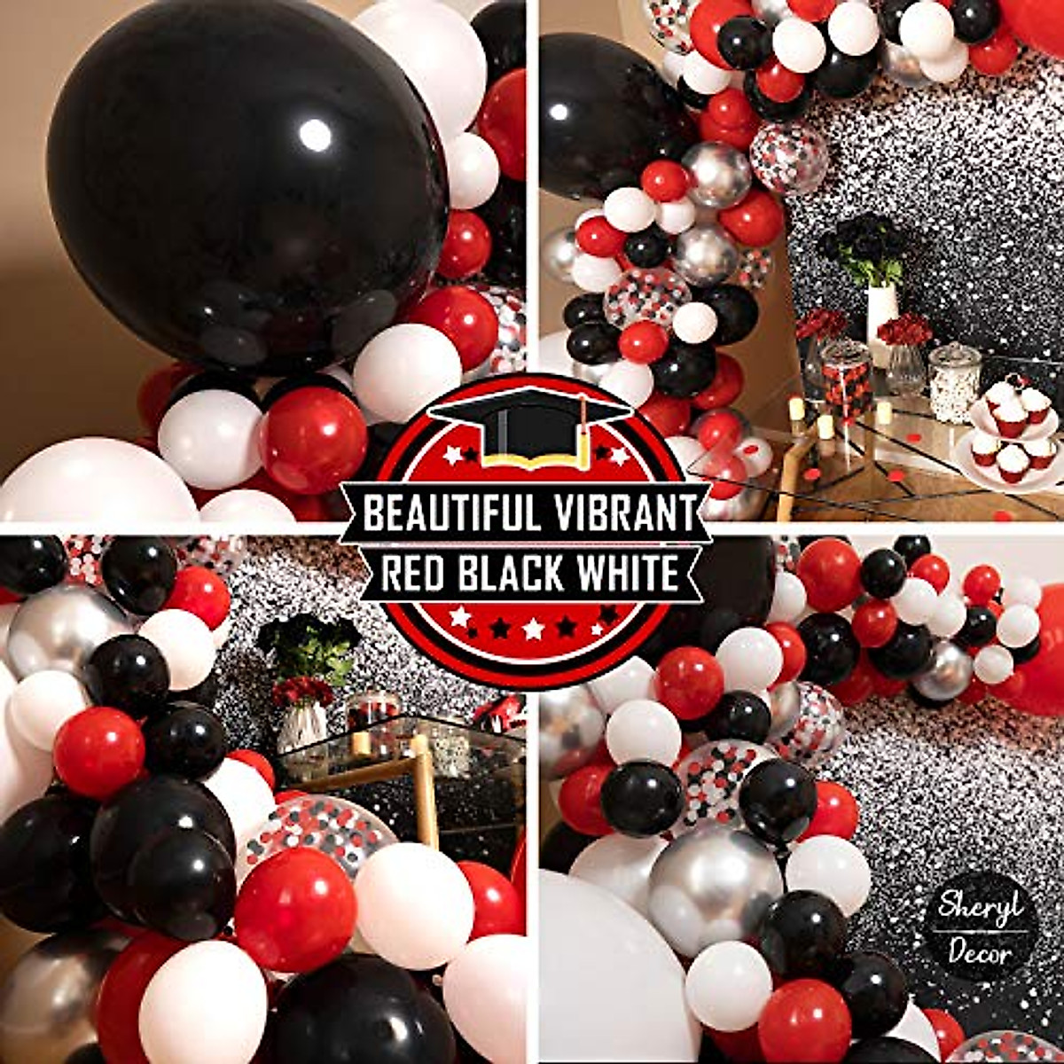 100 Red Black and White Balloons - Small & Large Red and Black Balloons Party Decorations Supplies Pack for Deadpool Birthday, Lumberjack Baby Shower, Graduation, Pirate, Ladybug, Race Car, Poker…
