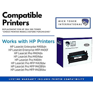 MTI Remanufactured HP 58X MICR Toner High Yield Replacement for HP 58X CF258X 58A CF258A LJ Pro M404 M404n M404dn M404dw MFP M428 M428fdw M428fdn M428dw Check Printer Cartridge