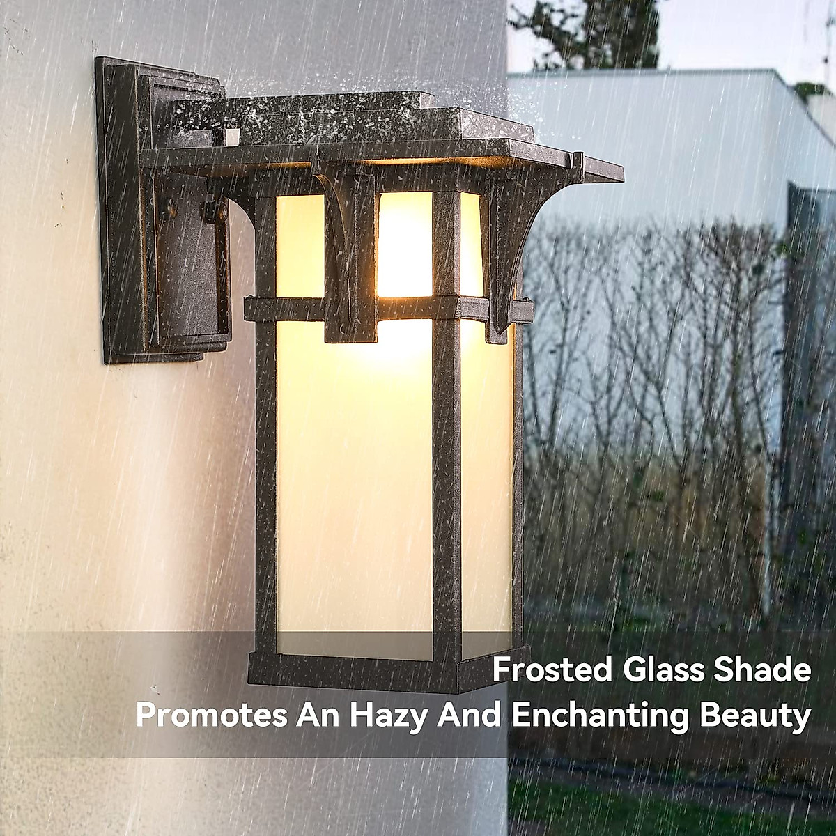 EERU Porch Lights Wall Mount Outdoor Wall Lantern Waterproof Aluminum with Frosted Glass Exterior Light Fixtures Modern Classic Outdoor Wall Lights for Outside House Deck Patio Garage Lighting, Black