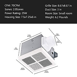 Tech Drive Very-Quiet 70 CFM, 2.0 Sone Bathroom Ventilation and Exhaust Fan (70CFM)