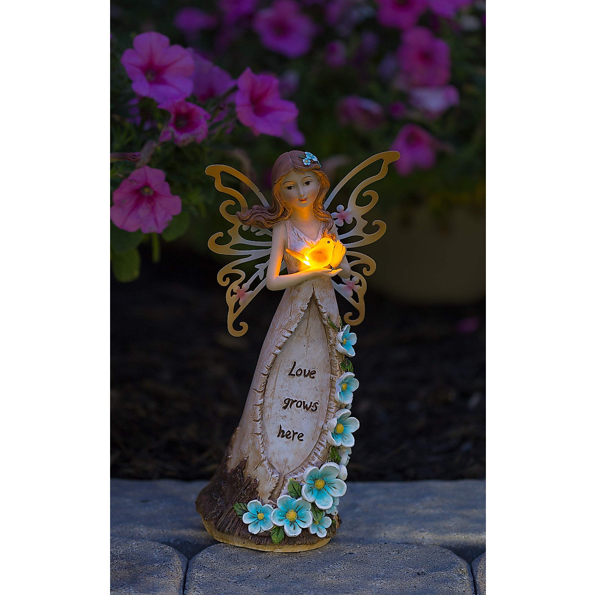 VP Home Love Grows Here Fairy Solar Powered Outdoor Decor Garden Light with LED Crackled Glass Globe Great Addition for Your Garden Solar Powered Light Garden Decorations Gifts for Outside Patio Lawn