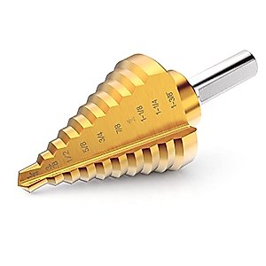 SILATU Step Drill Bit - 1/4” to 1-3/8” Step Drill Bits for Metal, High Speed Steel Titanium Coated Stepping Bit, Unibit Ten-Flute Step Drill Bit Sizes for Wood, Metal, Plastic, Multiple Hole
