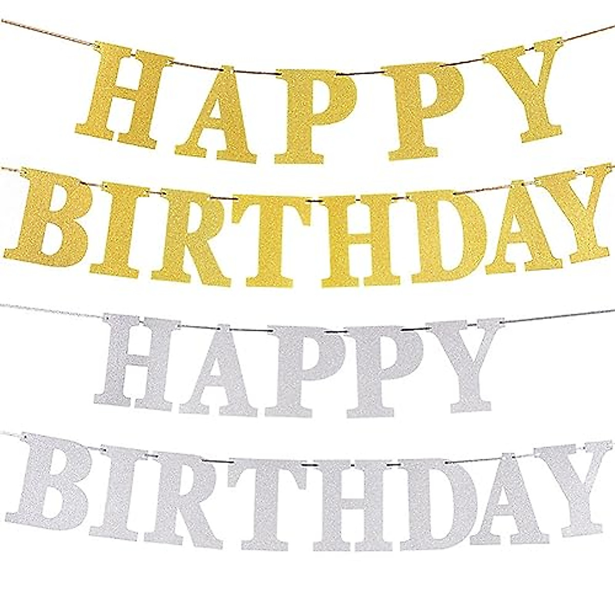 ccHuDE Glitter Happy Birthday Banner Wall Hanging Banner Shiny Baby Shower Banner Birthday Party Decorative Banner for Backdrop Backyard Gold