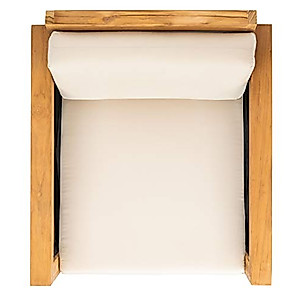 Safavieh CPT1009A Couture Curacao Brazilian Teak Outdoor Patio Club Chair, Natural/White