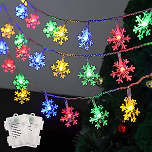 2 Pack Christmas Snowflakes String Lights Outdoor, 50LED 24FT Snowflake Decorative Xmas Lights Battery Operated, 8 Lighting Modes & Timer, Waterproof for Garden Home Party Decoration, Multicolor