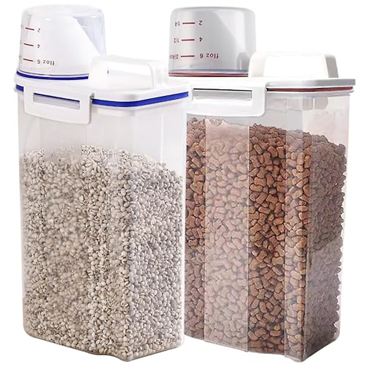 2Pack Rice Storage Bin Cereal Containers Dispenser,BPA Free Plastic Airtight Dry Food Storage Containers for Oatmeal, Grain, Cereal, Flour(blue+Red)