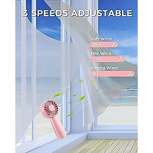 Handheld Fan Mini Portable Fan, 8-25 Hours Personal Hand Held Fan, USB Rechargeable Small Portable Fan, 3 Speeds Battery Operated Pocket Mini Fan, Powerful Makeup Eyelash Fan for Travel Indoor Outdoor