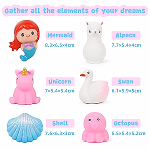 Bath Toys for Toddlers 1-3, No Hole Cute Light Up Bathtub Toys Floating Rubber Sea Animal Set with Flashing Colorful LED Light Unicorn Mermaid for Bathroom Shower Swimming Pool Party for Baby Girl Boy