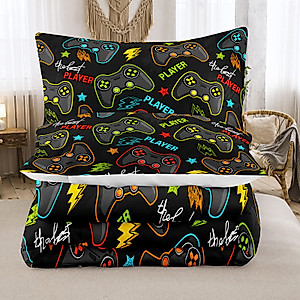 NINENINE Gaming Comforter Twin Bedding Sets for Boys Teens Kids,Gamepad Gamer Bedding Set Game Contoller Video Game Comforter Set-Includes 1 Comforter with Matching Pillowcase