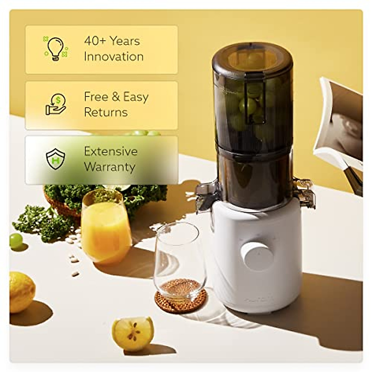 Hurom H310A Renewed Personal, Self Feeding Slow Masticating Juicer - Charcoal Gray | Easy-Clean, Max Yield, Quiet Motor - Hopper Fits Whole Produce - BPA Free