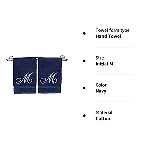 Monogrammed Hand Towel, Personalized Gift, 16 x 30 Inches - Set of 2 - Silver Embroidered Towel - Extra Absorbent 100% Turkish Cotton- Soft Terry Finish - for Bathroom, Kitchen and Spa- Script M Navy