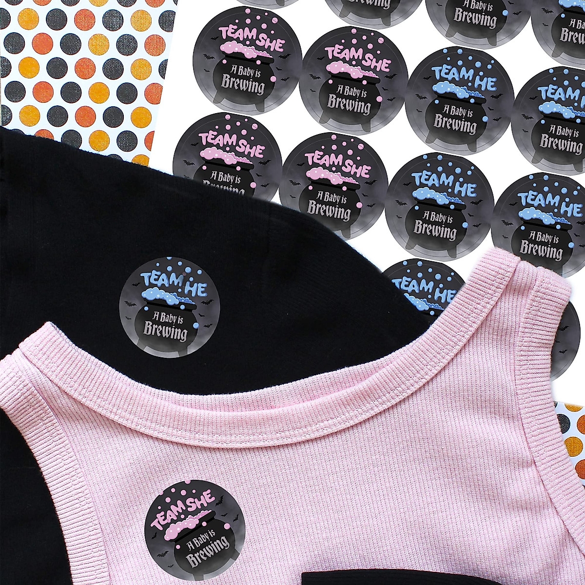 Baby is Brewing Halloween Gender Reveal Party - Bubbling Witch Cauldron Team He or Team She - 40 Stickers