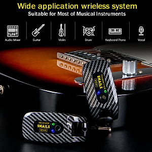 LOTMUSIC 2.4GHZ Wireless Guitar System, Rechargeable Digital Wireless Guitar Transmitter Receiver with 4 Channels and Long Battery Endurance for Electric Guitar Bass